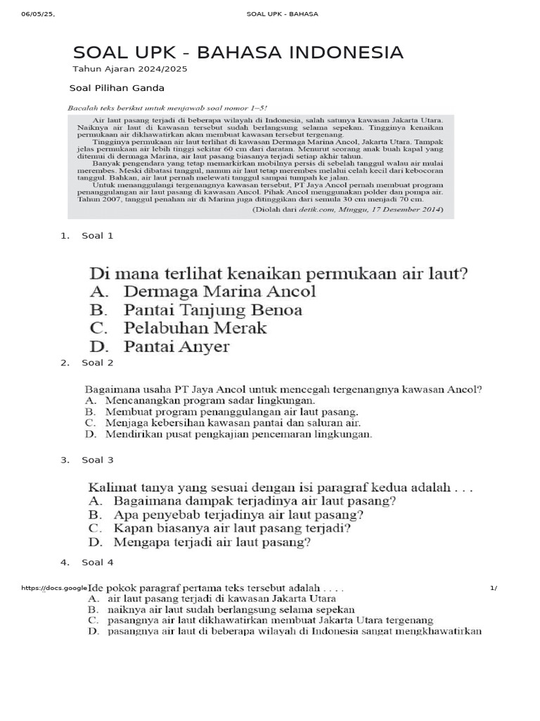 UPK BAHASA INDONESIA - Google Formulir | PDF