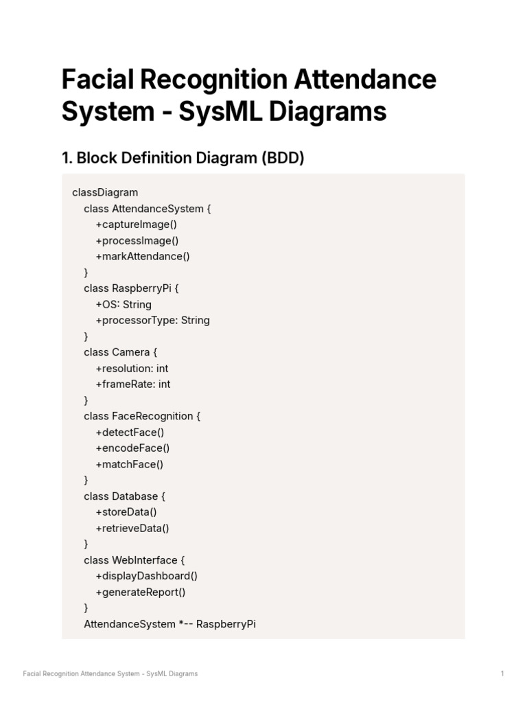 Facial Recognition Attendance System - SysML Diagrams | PDF | Software ...