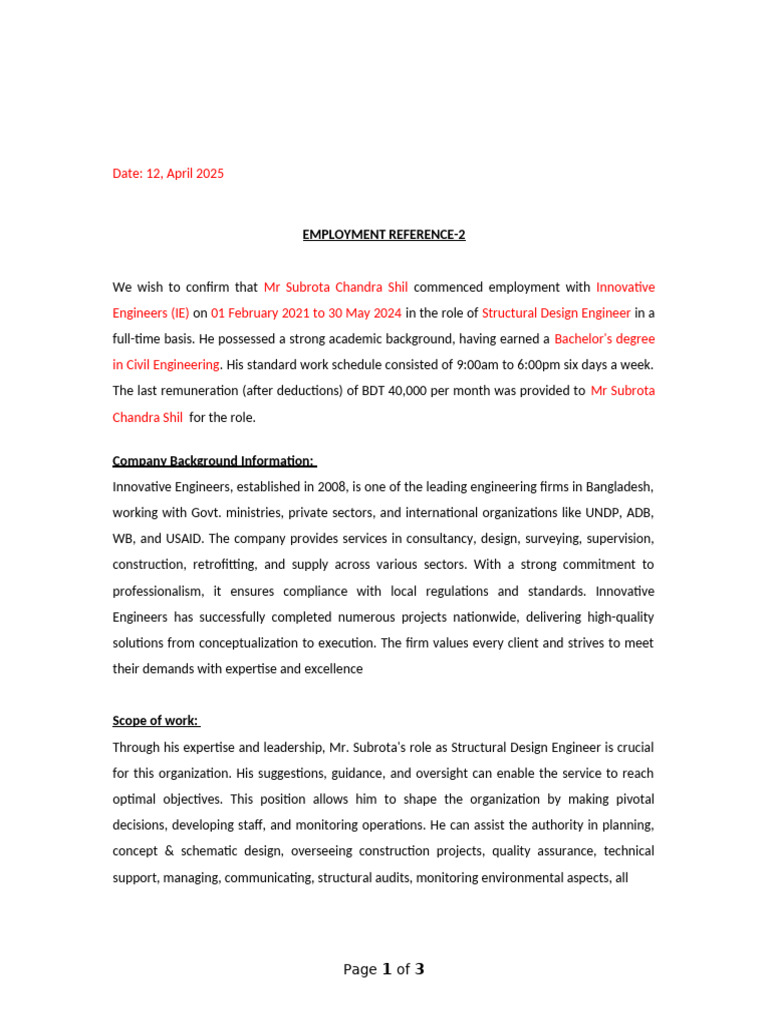 Employment Reference Letter - Draft-2 (Innovative) | PDF | Specification (Technical Standard ...