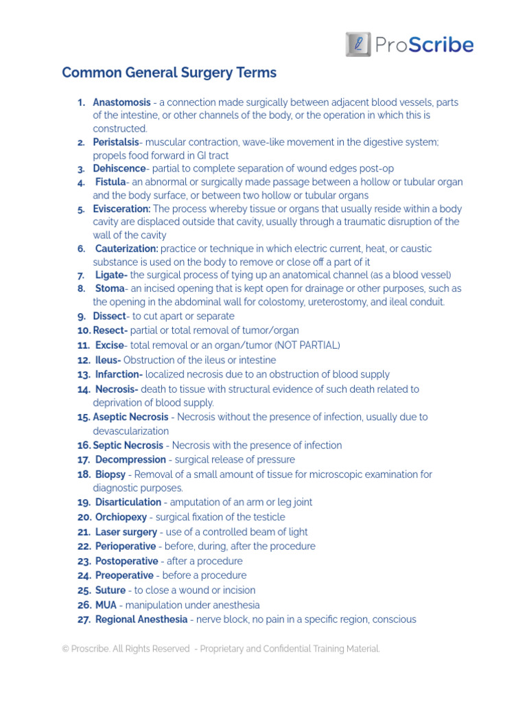 Common General Surgery Medical Terms | PDF | Surgery | Peritoneum