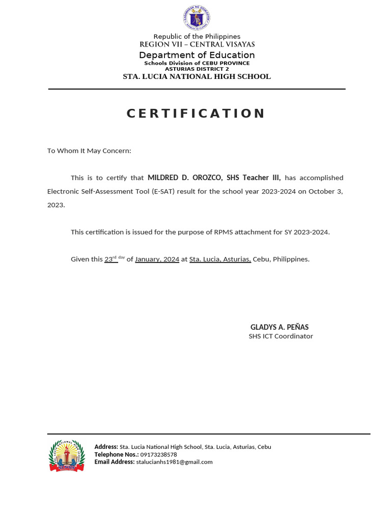 Certificate-of-ESAT Completion | PDF | Philippines