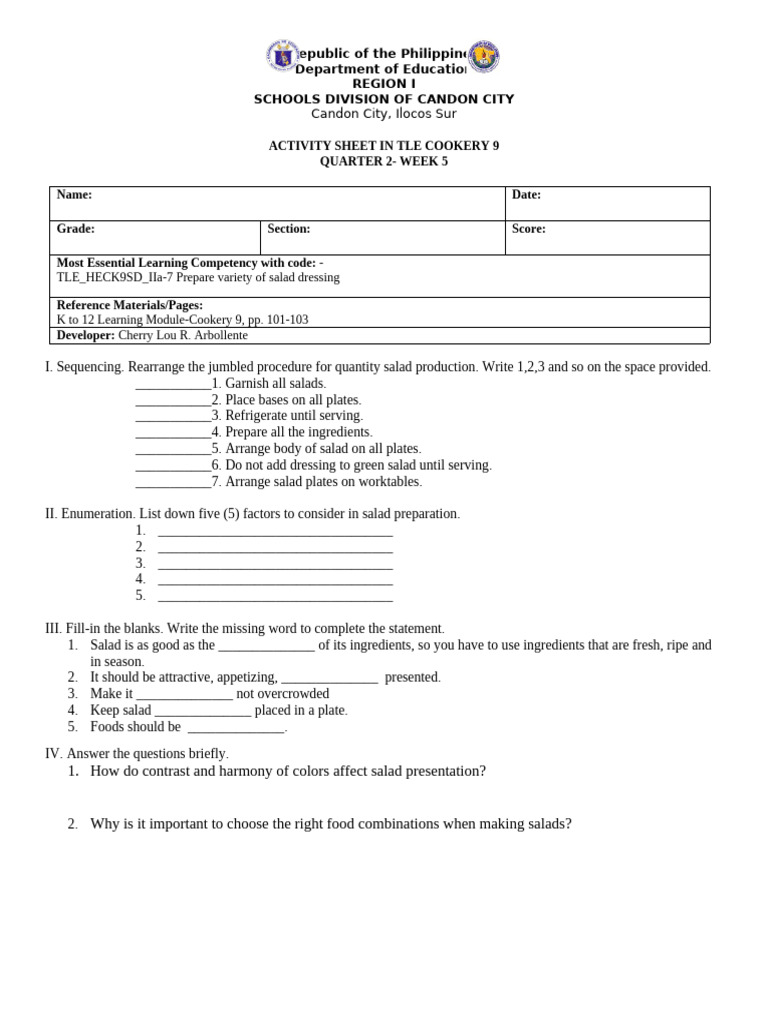 Salad Production Procedure Guide | PDF