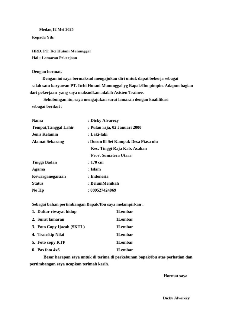 SURAT LAMARAN KERJA dicky | PDF