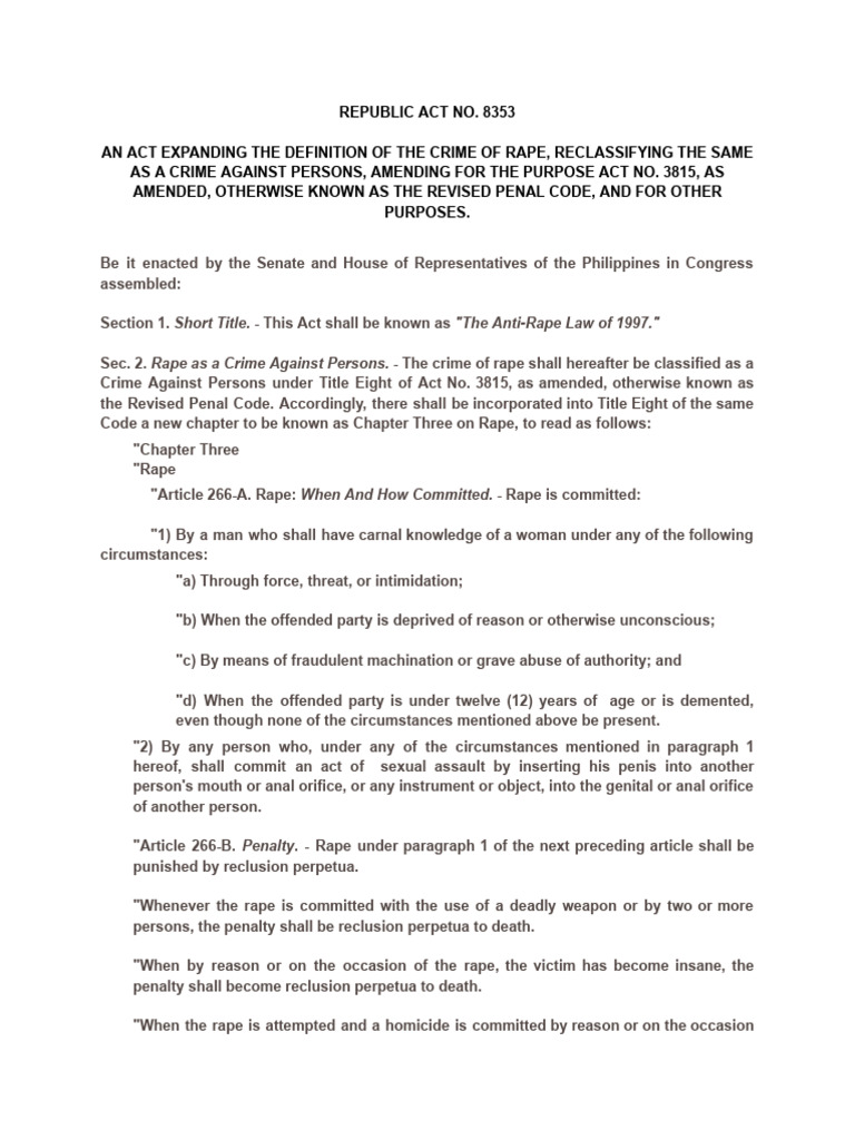 RA 8353 Google Docs | PDF | Crimes | Crime & Violence