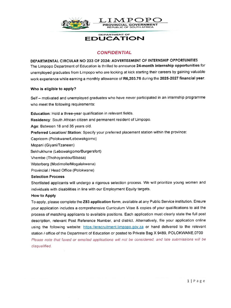 Advert For Internship 2025.2608 11 2024 140901 | PDF