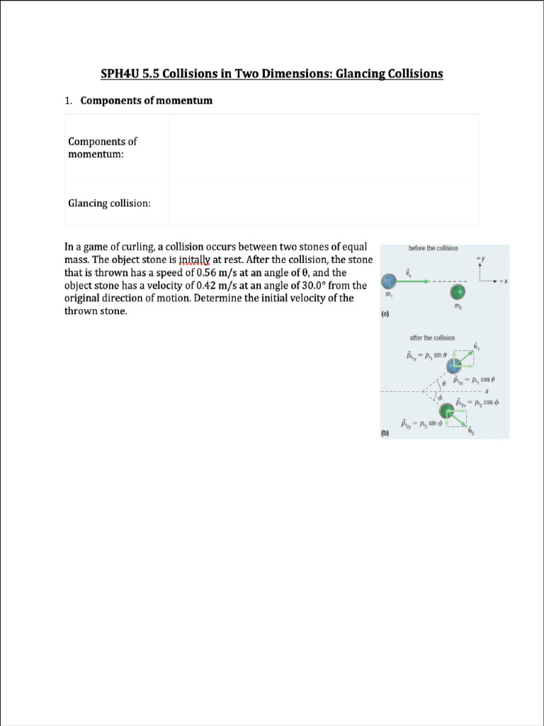 5.5 Collisions in Two Dimensions - Glancing Collisions | PDF