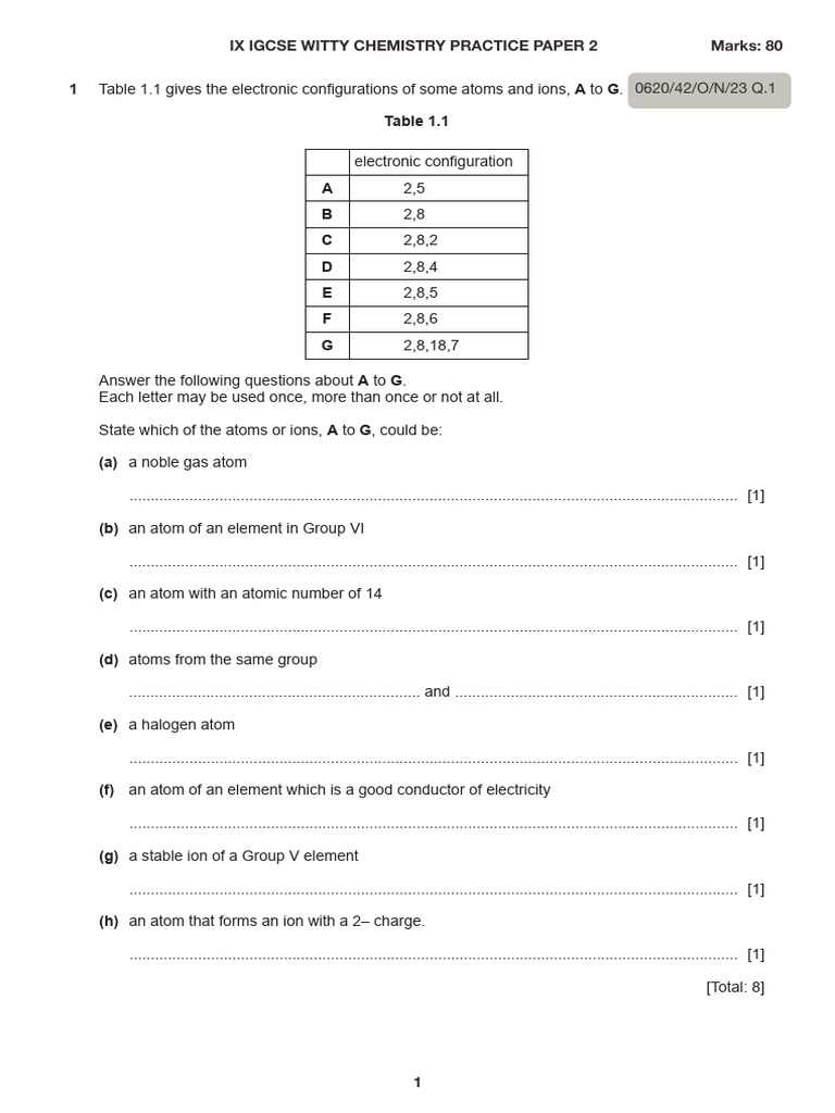 Ix Igcse Witty Chemistry Practice 2 | PDF | Iron | Chlorine