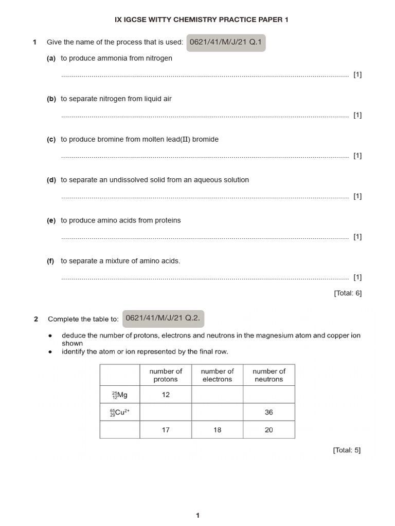 Ix Ig Witty Chem Practice 1 | PDF | Chlorine | Nitrogen