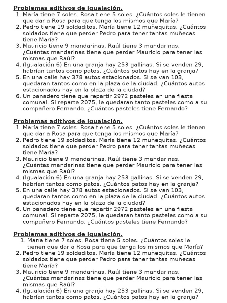 Problemas Aditivos de Igualación | PDF