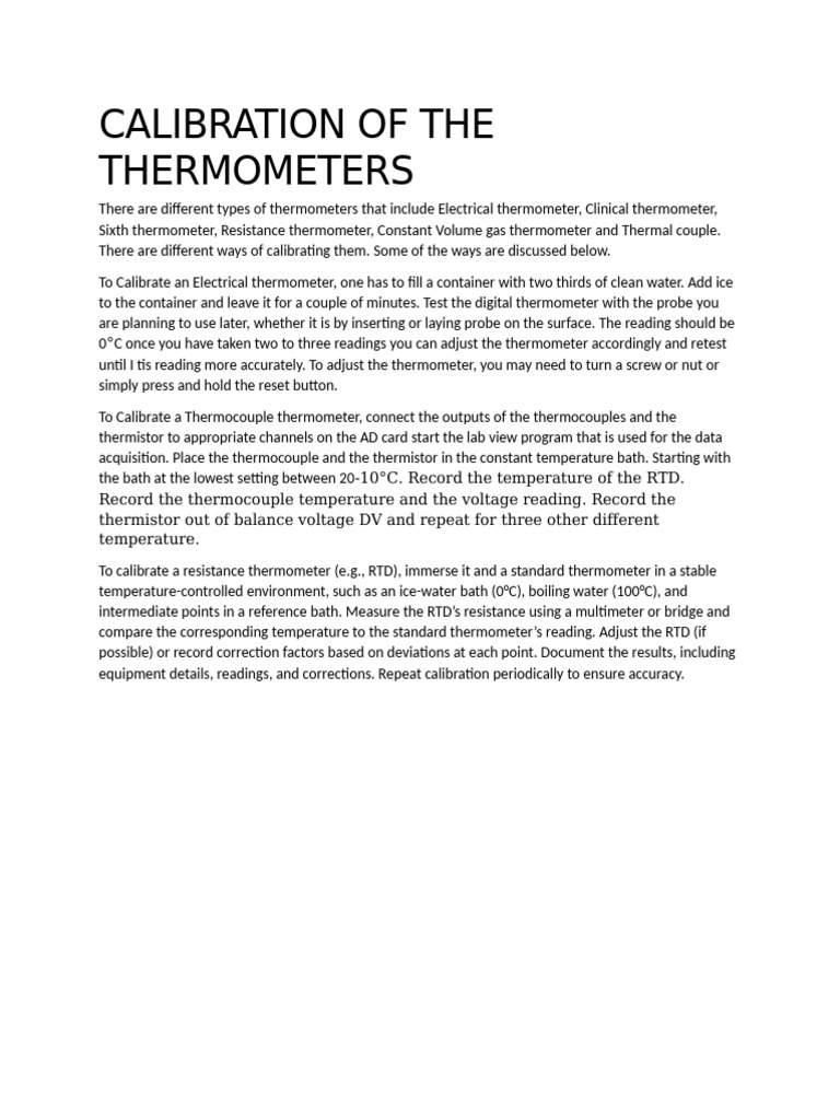 Calibration of The Thermometers | PDF