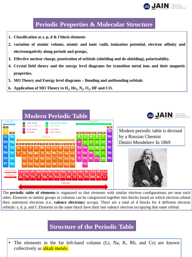 Module 3 Periodic Properties | PDF | Molecular Orbital | Periodic Table