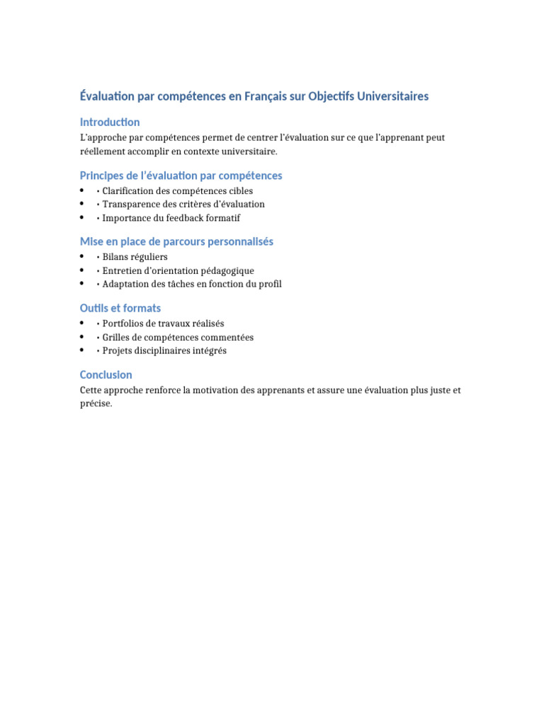 Évaluation par compétences en Français | PDF