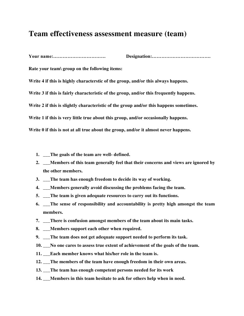 Team Effectiveness Assessment Measure | PDF