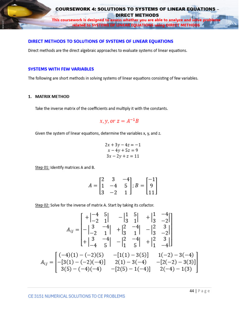 Cw-4 Solutions to Systems of Linear Equations - Direct Methods | PDF | Matrix (Mathematics ...