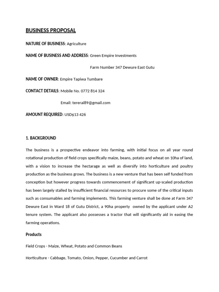 Business Proposal Revised | PDF | Agriculture | Marketing