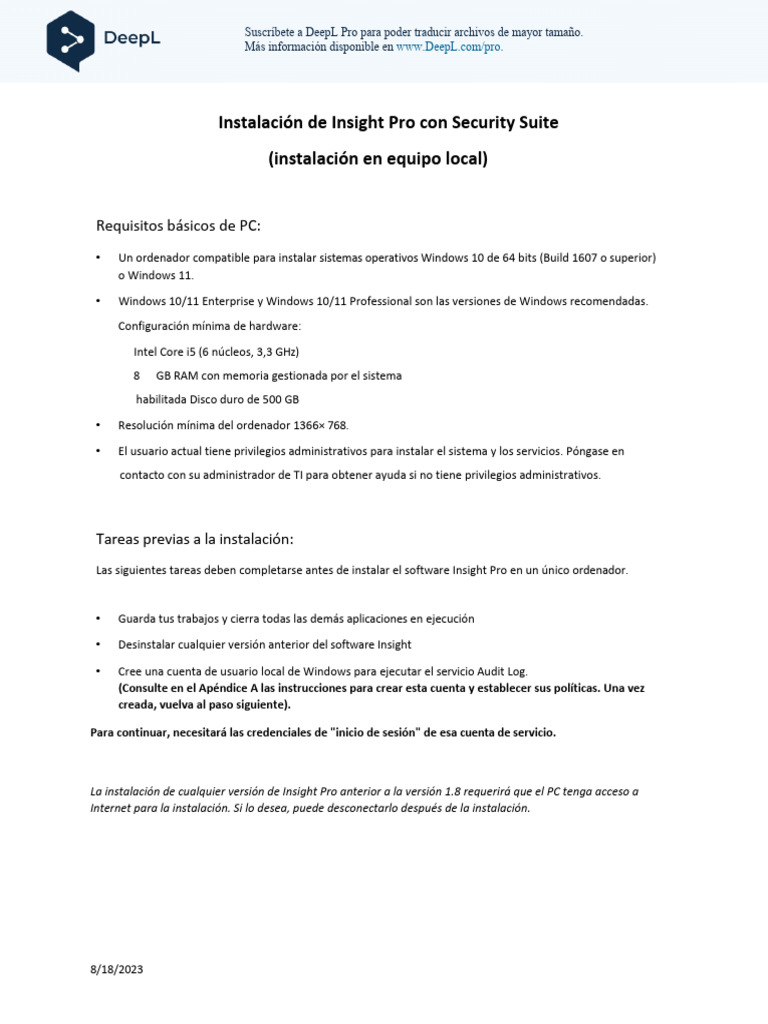 Installing Insight Pro Security Local PC Final 0823 Es | PDF | Microsoft Windows | Windows 10