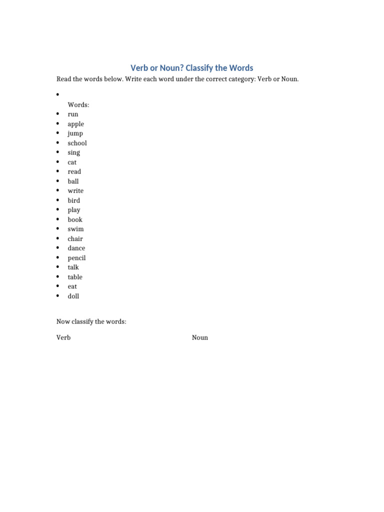 Verb or Noun Activity Grade2 | PDF