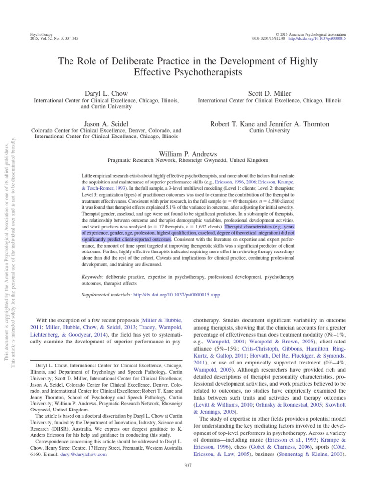 Deliberate Practice in Psychotherapy | PDF | Psychotherapy | Clinical ...