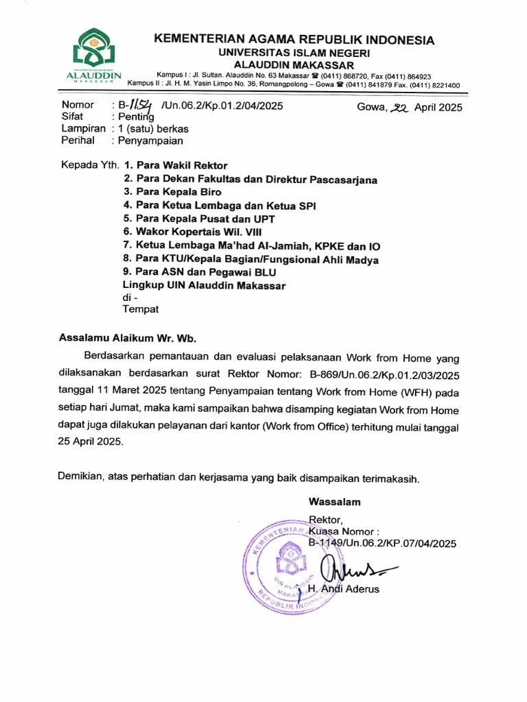Penyampaian Edaran Wfo - WFH 25 April 2025 | PDF