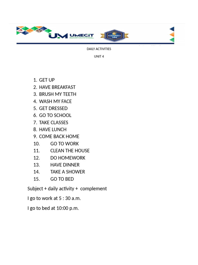 Daily Routine Activities Guide | PDF