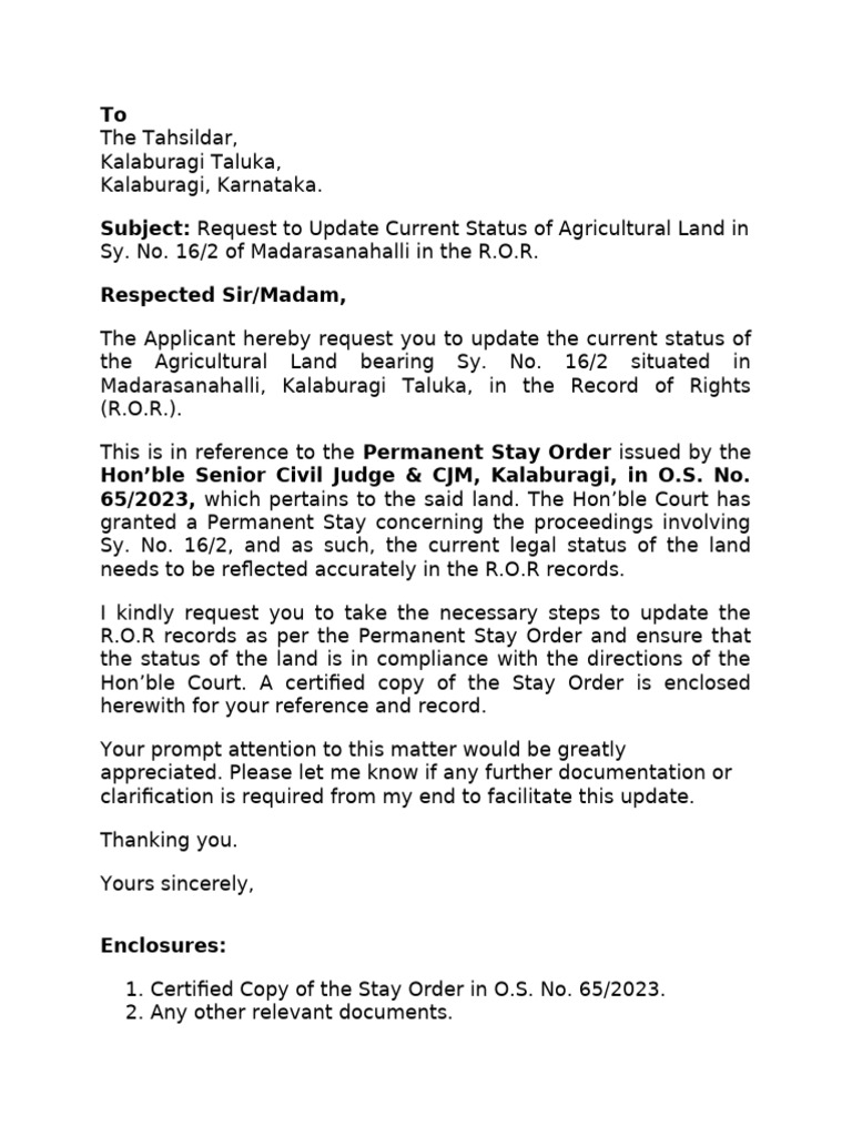 Letter To Tahsildar | PDF