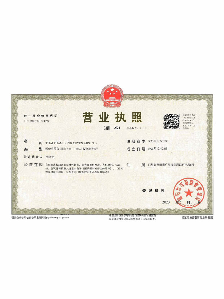 China - Business Registration Certificate | PDF