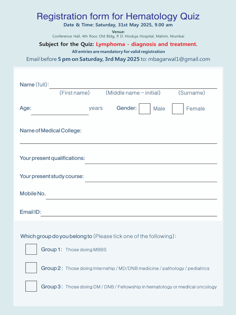Quiz Registration Form (Saturday, 31st May 2025, 9.00 Am, P D Hinduja ...