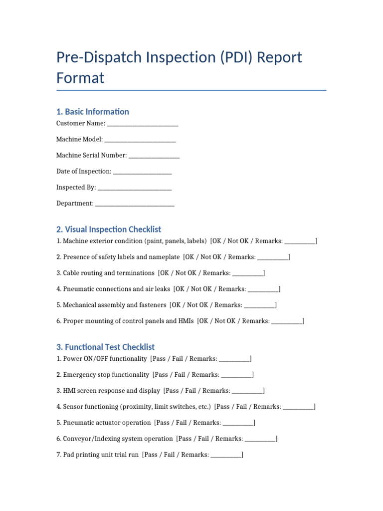 Pre-Dispatch Inspection Report Template | PDF