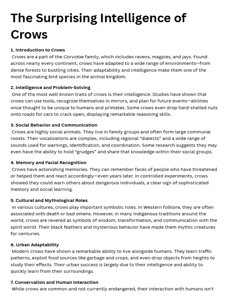 The Surprising Intelligence of Crows | PDF | Zoology | Behavioural Sciences