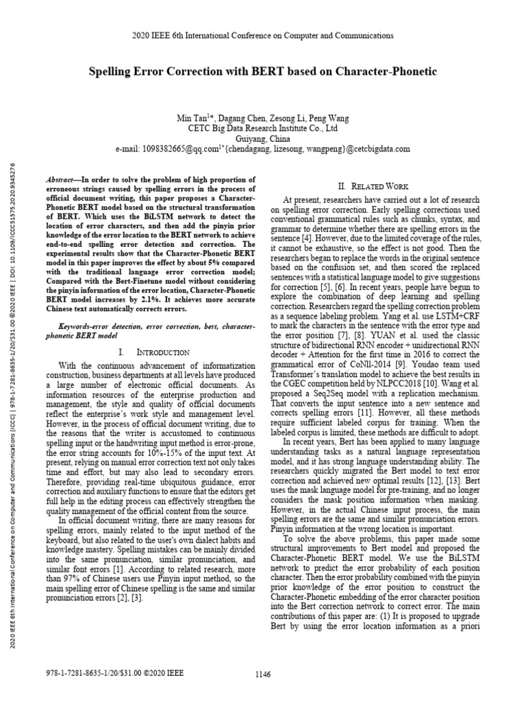 Spelling Error Correction With Bert Based On Character Phonetic Pdf