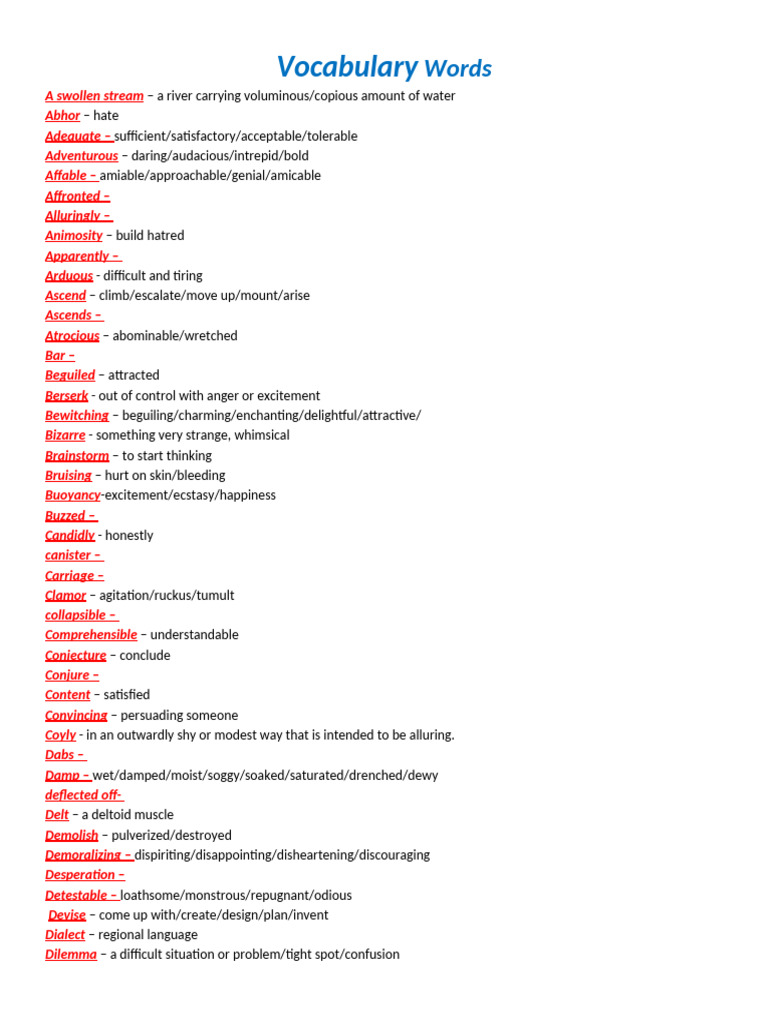 English Vocab For IGcse Class | PDF