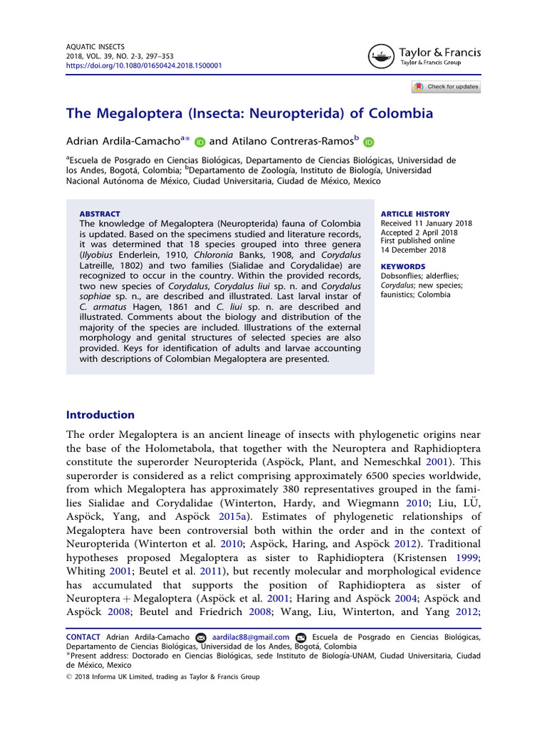 The Megaloptera Insecta Neuropterida of Colombia-2-29 | PDF ...