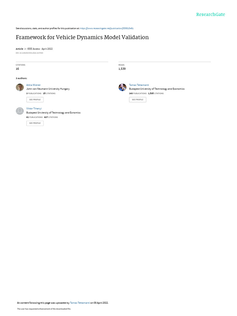 Framework for Vehicle Dynamics Model Validation | PDF | Conceptual Model | Simulation