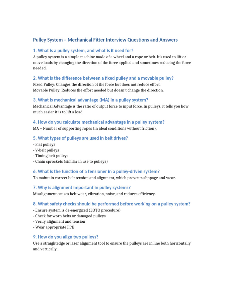Pulley System Interview Questions | PDF