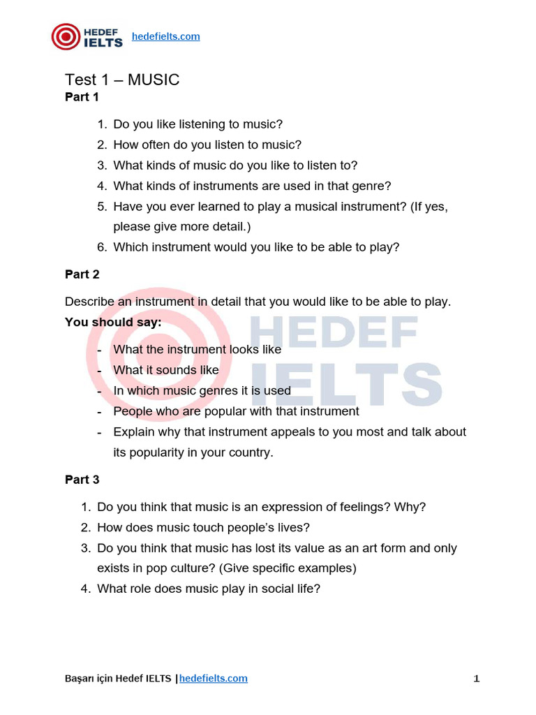IELTS Music Instrument Speaking Test | PDF