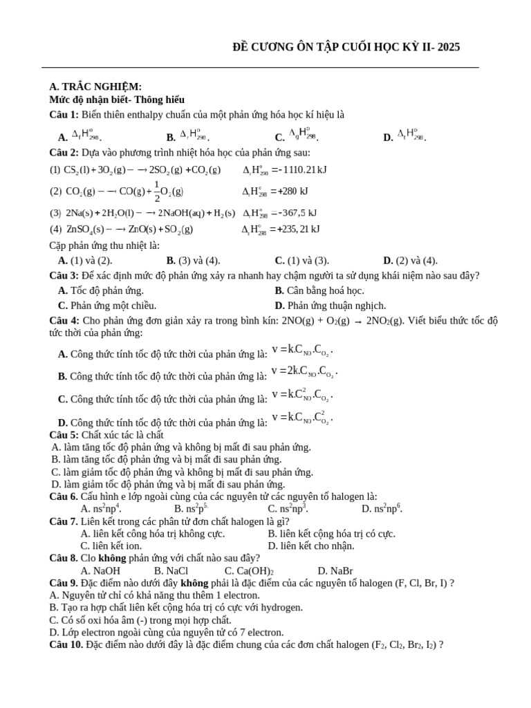 de Cuong Hoa 10 - HKII - 2025 | PDF