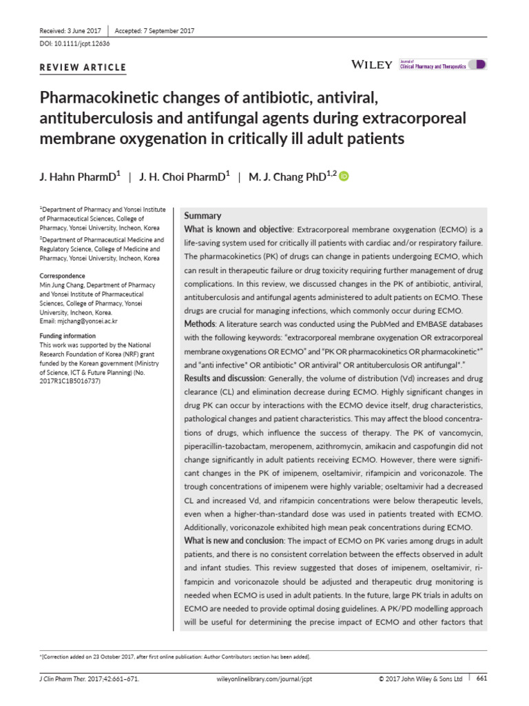 Anti TBC, Antivirales y Ab en ECMO | PDF | Heart | Pharmacokinetics