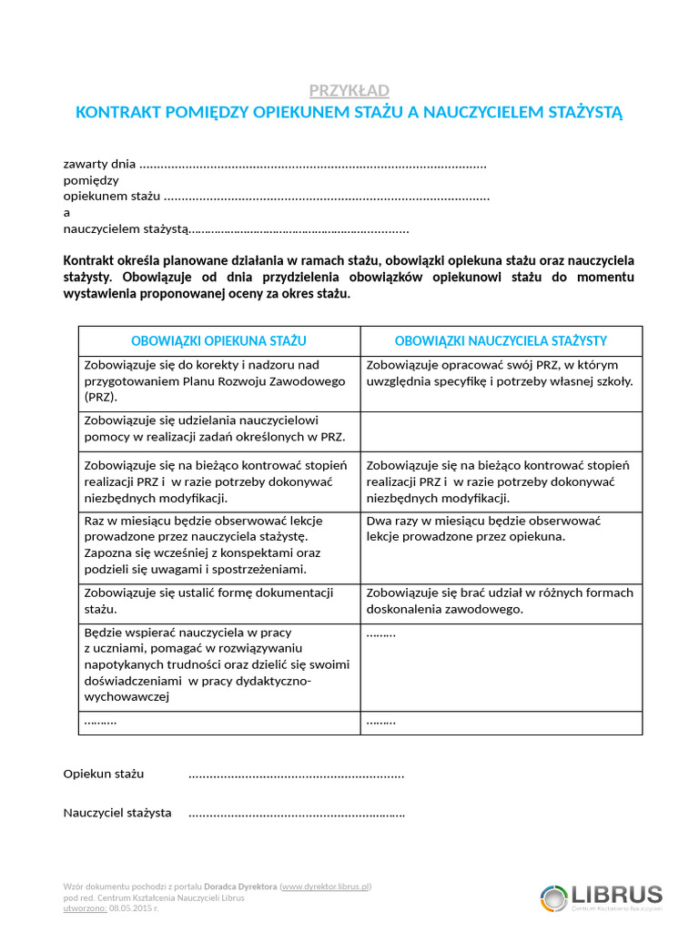 Kontrakt Opiekun Stazysta | PDF