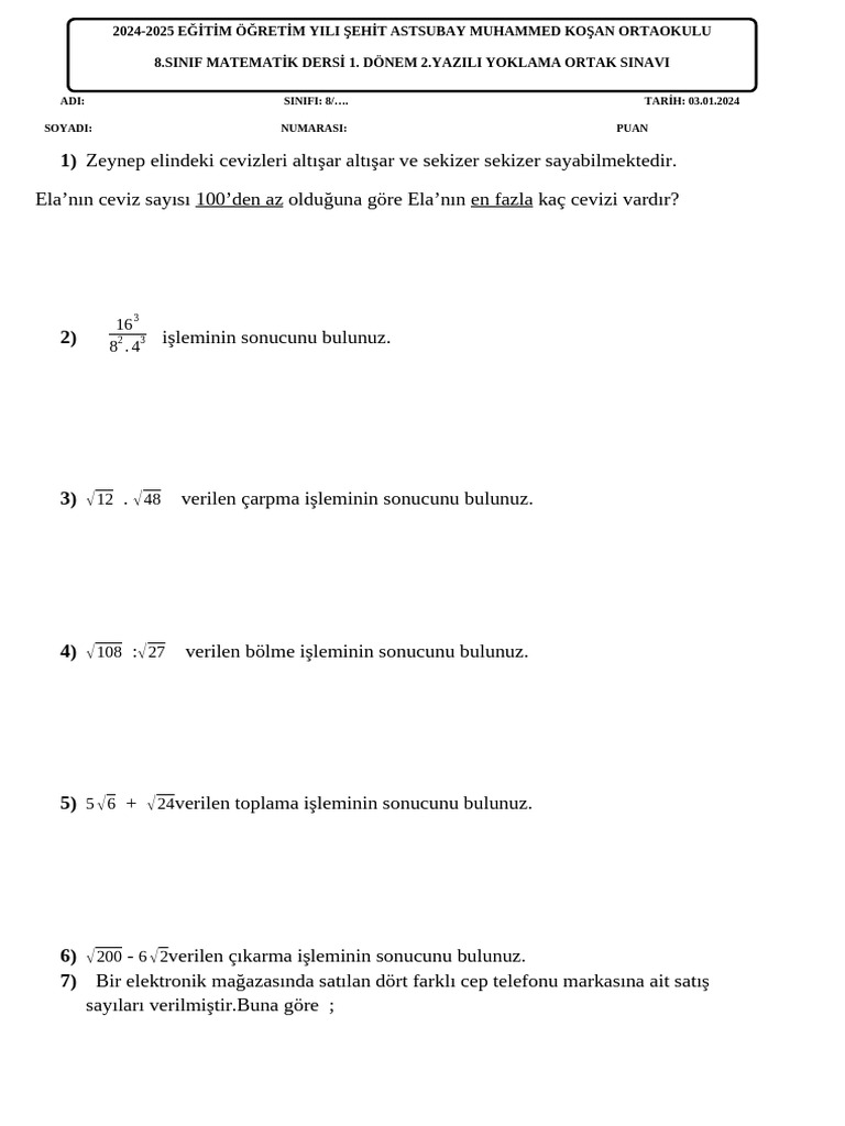 8.SINIF MAT 2.SINAV 8-f | PDF