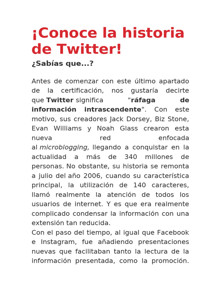 Historia de Twitter y su evolución | PDF