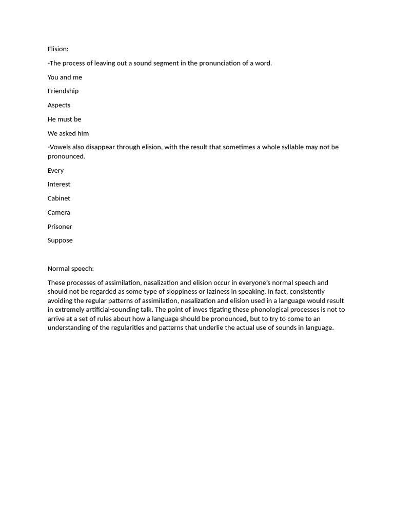 Elision, Normal Speech | PDF