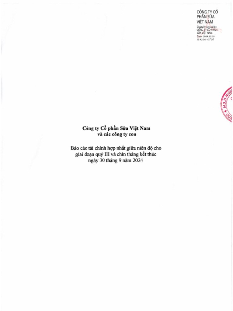 VNM - BCTC Q3.2024 - Hop Nhat | PDF