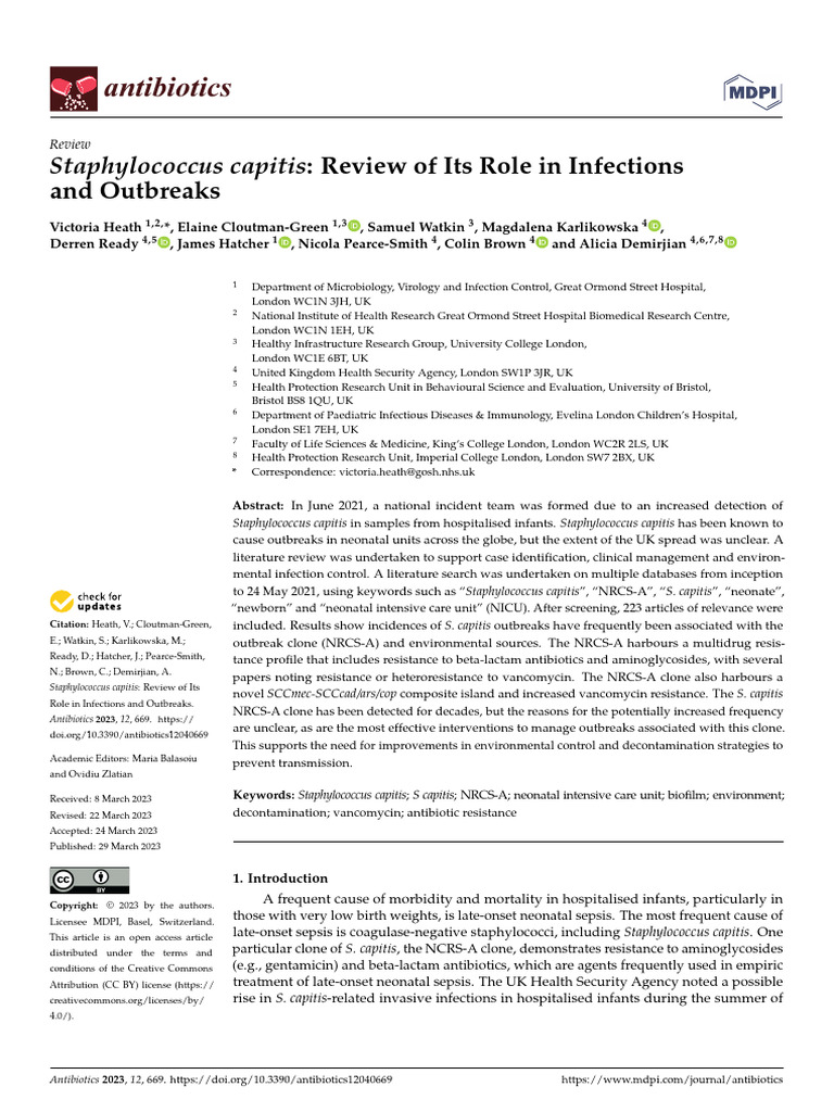 Staphylococcus Capitis Review of Its Role in Infec | PDF | Biofilm ...