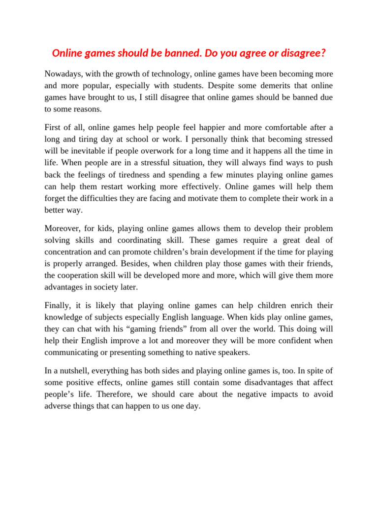 Online Games Should Be Banned | PDF