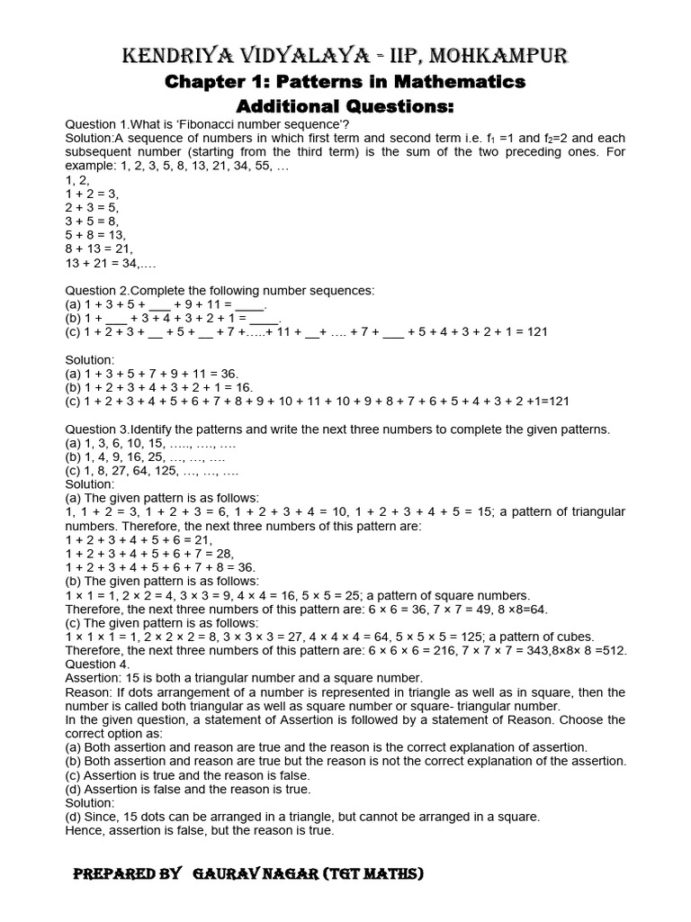 Class VI Maths Addtional Ques Chapter 1 | PDF | Combinatorics | Mathematics