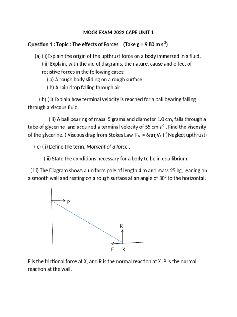 Mock Exam 2022 Cape Unit 1 | PDF | Waves | Wavelength