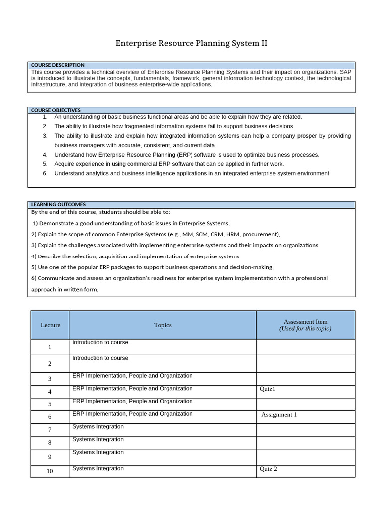ERP II Outline | PDF | Enterprise Resource Planning | System
