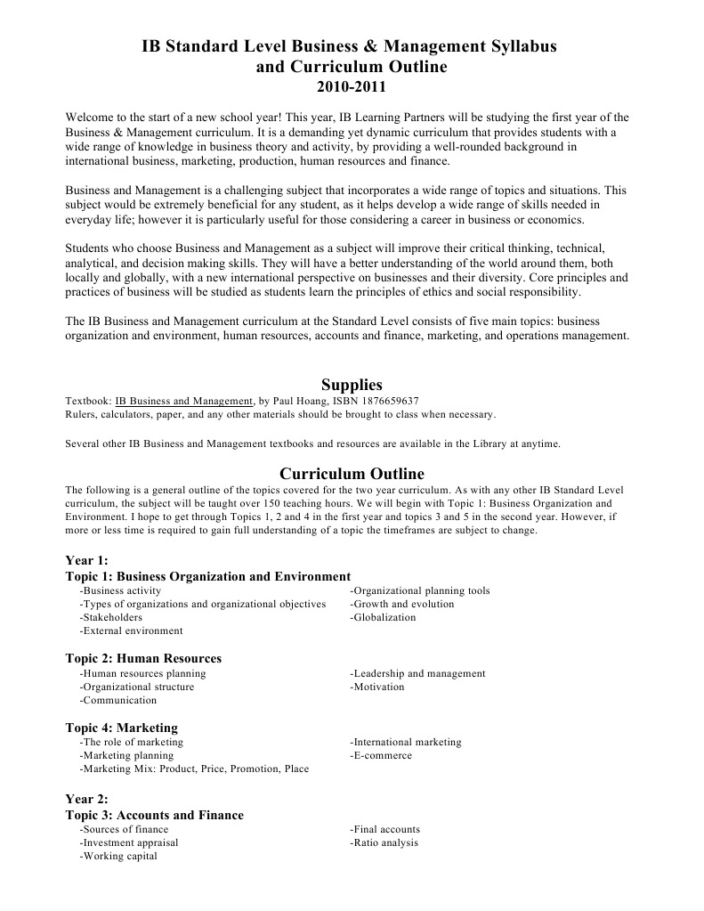 Ib Business Management Syllabus | PDF