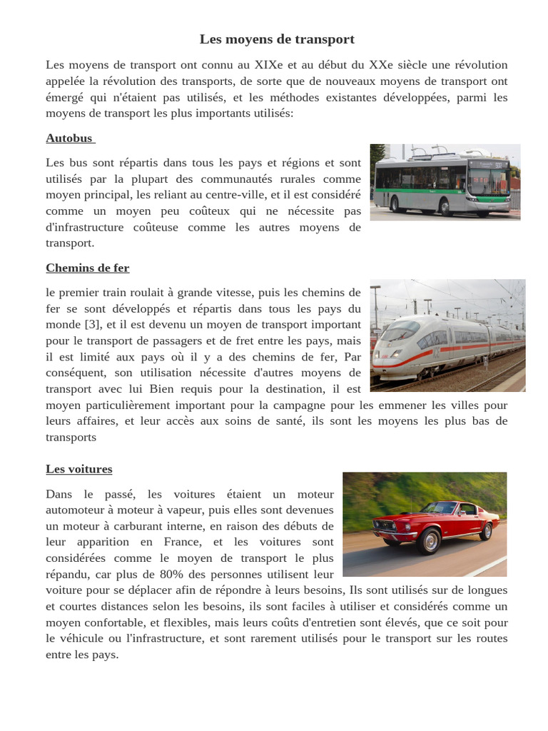 Évolution des moyens de transport | PDF | Transport | Mode de transport