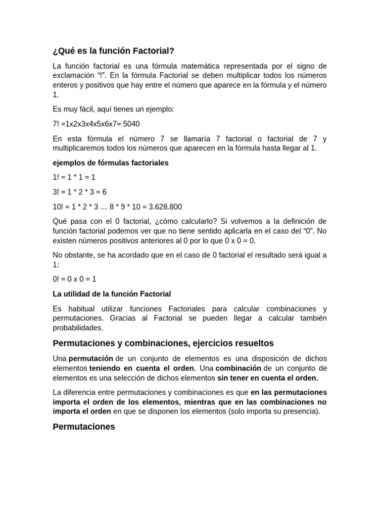 Qué Es La Función Factorial | PDF | Permutación | Función (Matemáticas)